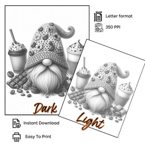 Coffee Gnomes Coloring Page for Adults Cute Gnomes Loves Coffee ...