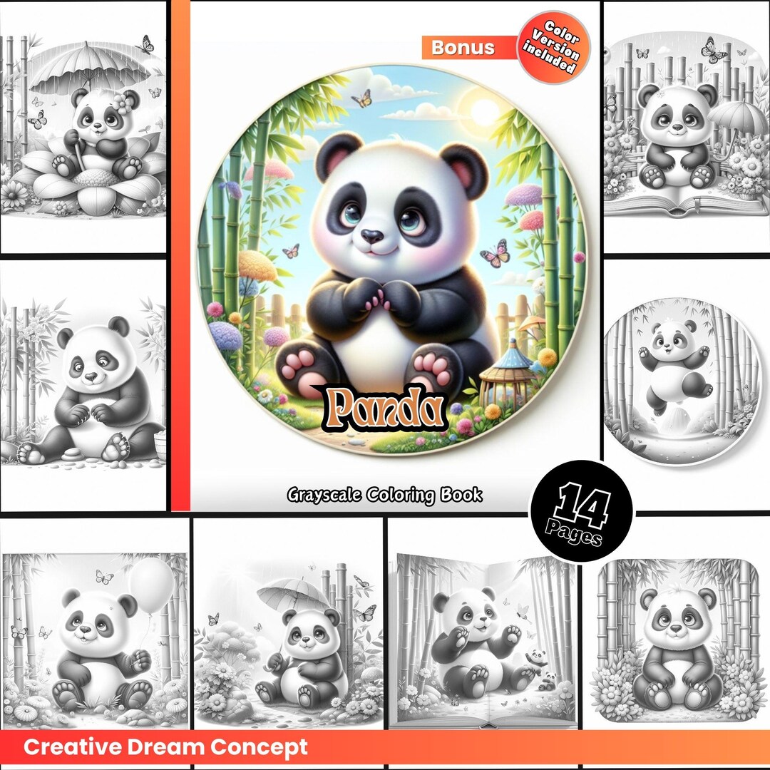 Panda Coloring Page for Adults Cute Animals Coloring Book for Kids ...