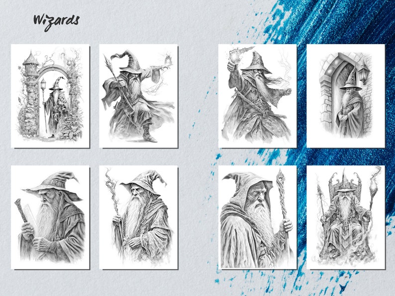 Wizard Coloring Pages for Adults Wizards Grayscale Coloring - Etsy