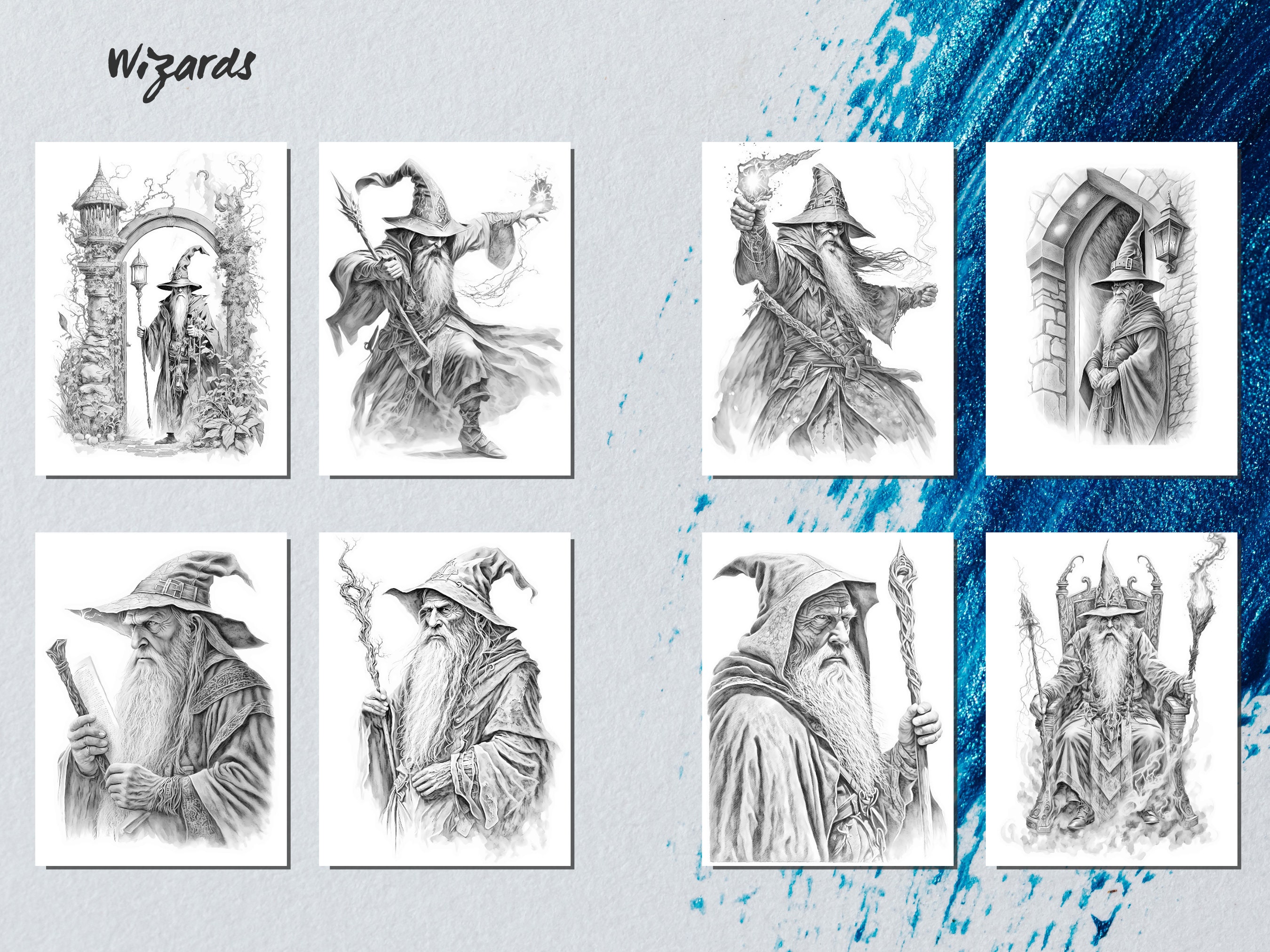 Wizard Coloring Pages for Adults Wizards Grayscale Coloring - Etsy