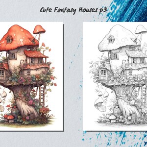 Enchanted Fairy Mushroom Houses Coloring Book for Adults Kids Coloring ...