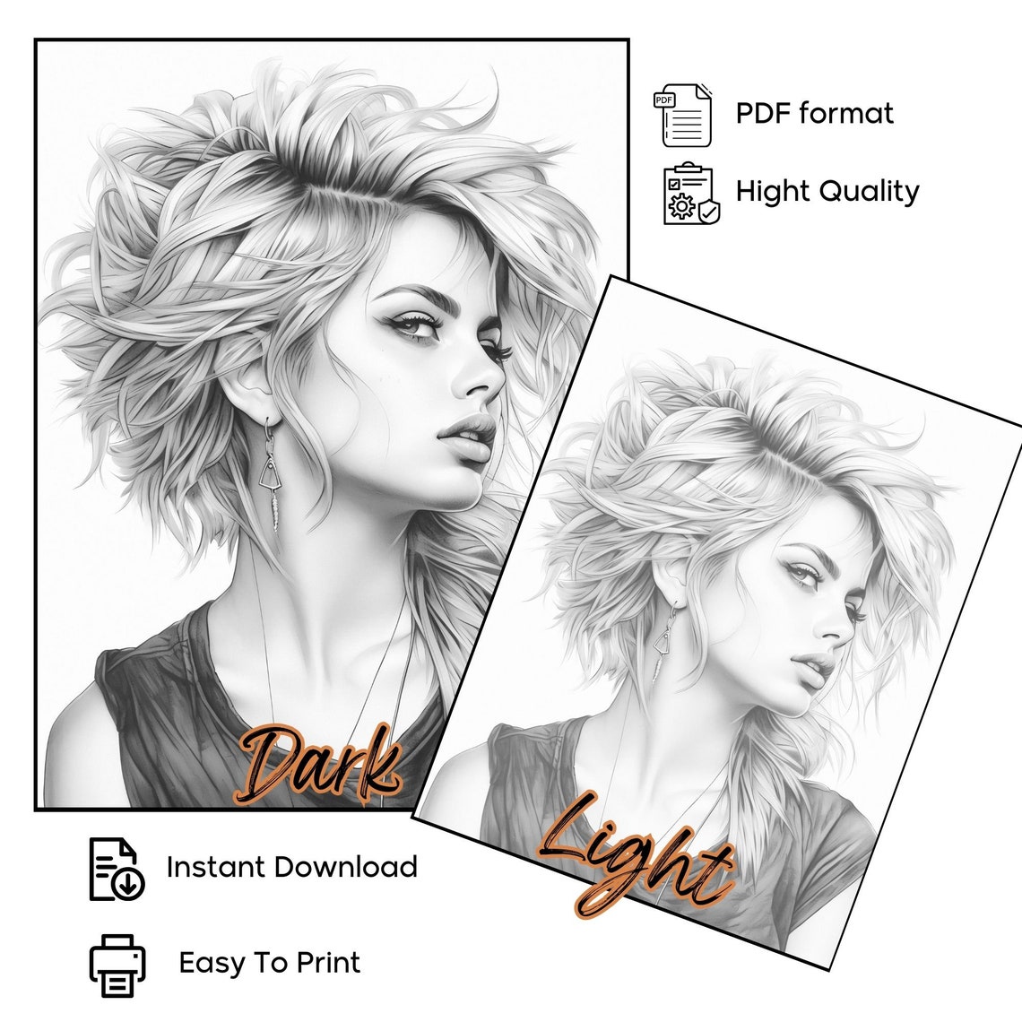 Hair Styles Coloring Page for Adults Beautiful Women Coloring Book ...