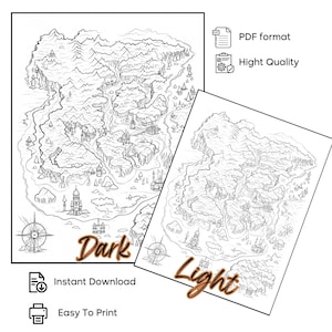 Fantasy Map Coloring Pages for Adult and Kids Coloring Book, Fantasy ...
