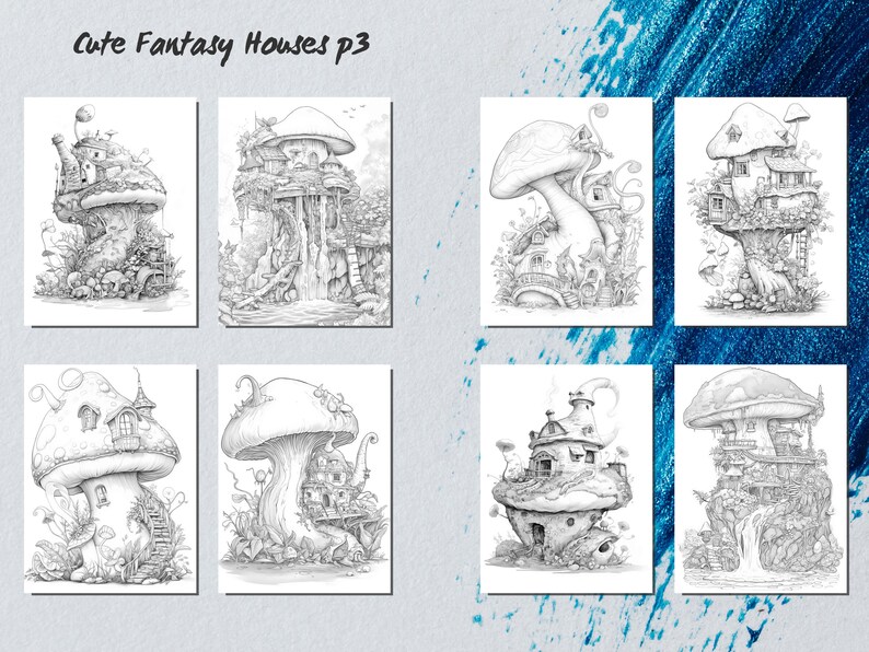 Enchanted Fairy Mushroom Houses Coloring Book for Adults Kids Coloring ...