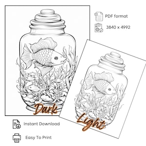 Ocean in a Jar Coloring Page for Adults Under Water Landscape Coloring ...