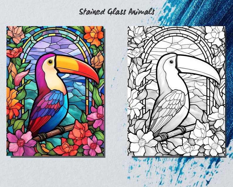 Stained Glass Animals Coloring Page for Adults and Kids Instant ...