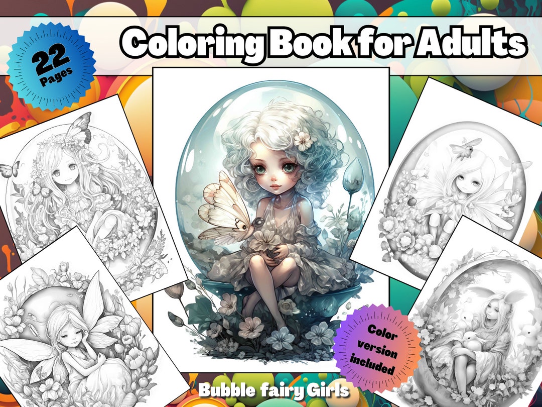 Beautiful Fairy Grayscale Coloring Pages for Adult Coloring Book, Cute ...