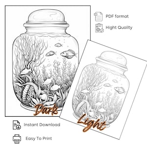 Ocean in a Jar Coloring Page for Adults Under Water Landscape Coloring ...