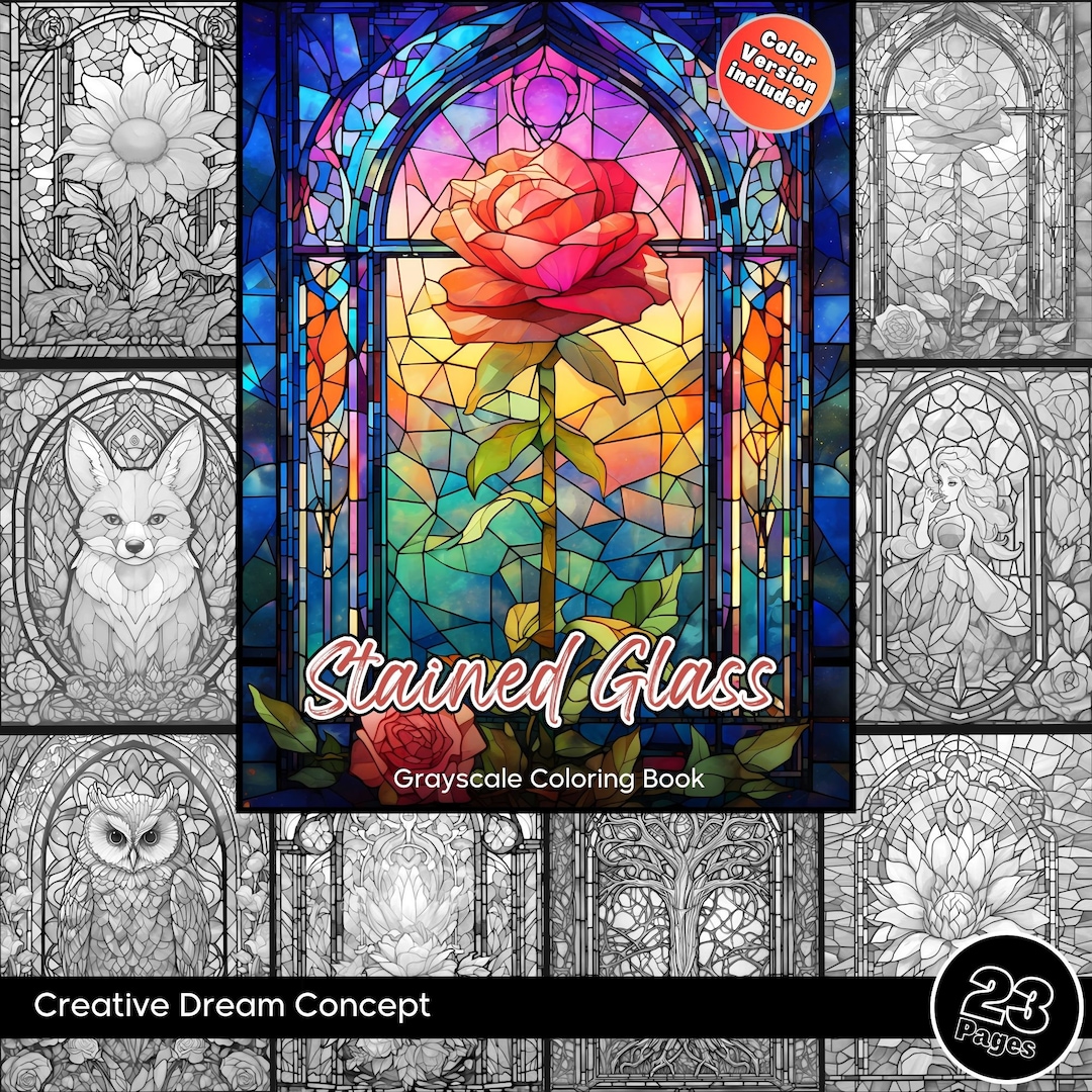 Stained Glass Coloring Page for Adults and Kids Instant Download ...