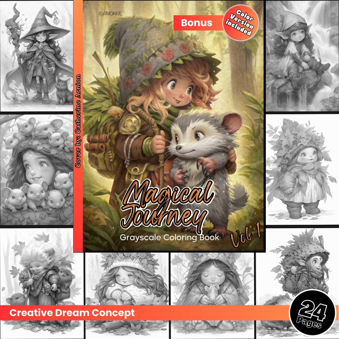 Magical Journey Coloring Page for Adults Cute Druid Girls Coloring Book ...