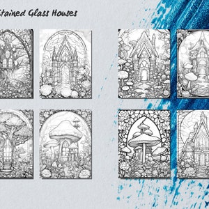 Stained Glass Houses Coloring Page for Adults and Kids Instant Download ...