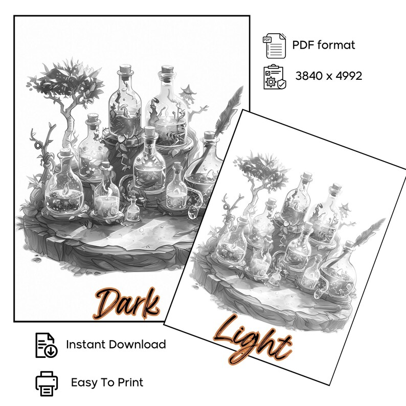 A Magic Potion Coloring Page for Adults Fantasy World Coloring Book ...