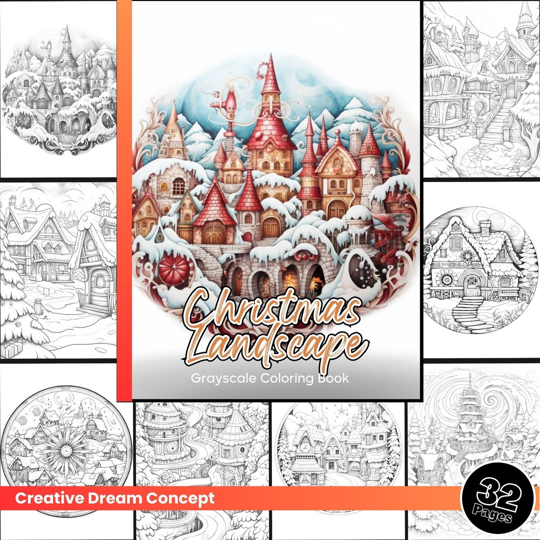 Christmas Landscape Coloring Page for Adults Cute Coloring Book for ...
