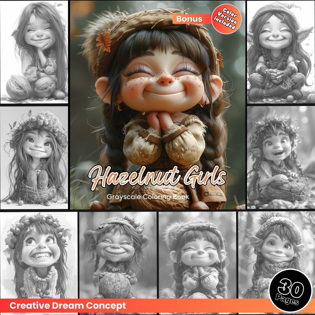 Hazelnut Girls Coloring Page for Adults Cute Gnomes Coloring Book for ...
