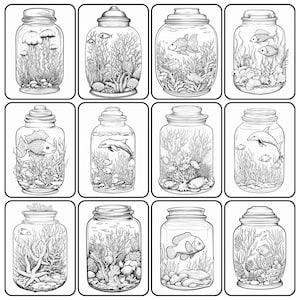 Ocean in a Jar Coloring Page for Adults Under Water Landscape Coloring ...