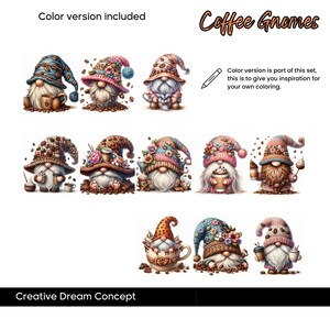 Coffee Gnomes Coloring Page for Adults Cute Gnomes Loves Coffee ...