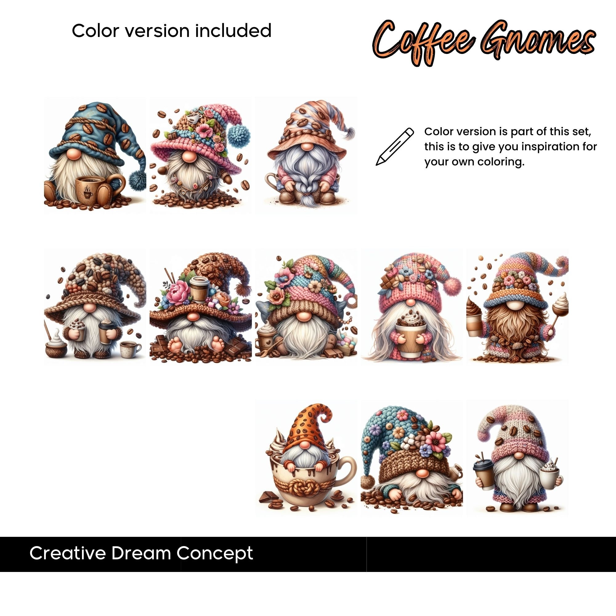 Coffee Gnomes Coloring Page for Adults Cute Gnomes Loves Coffee ...