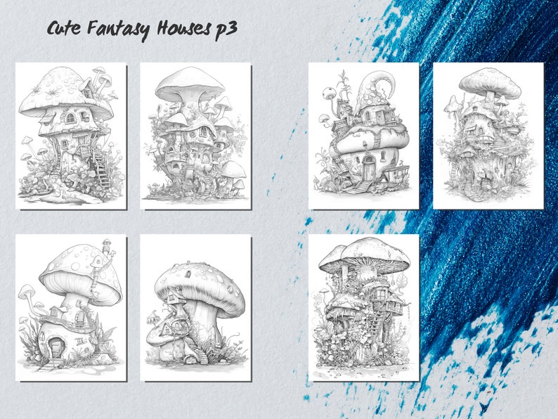 Enchanted Fairy Mushroom Houses Coloring Book for Adults Kids - Etsy