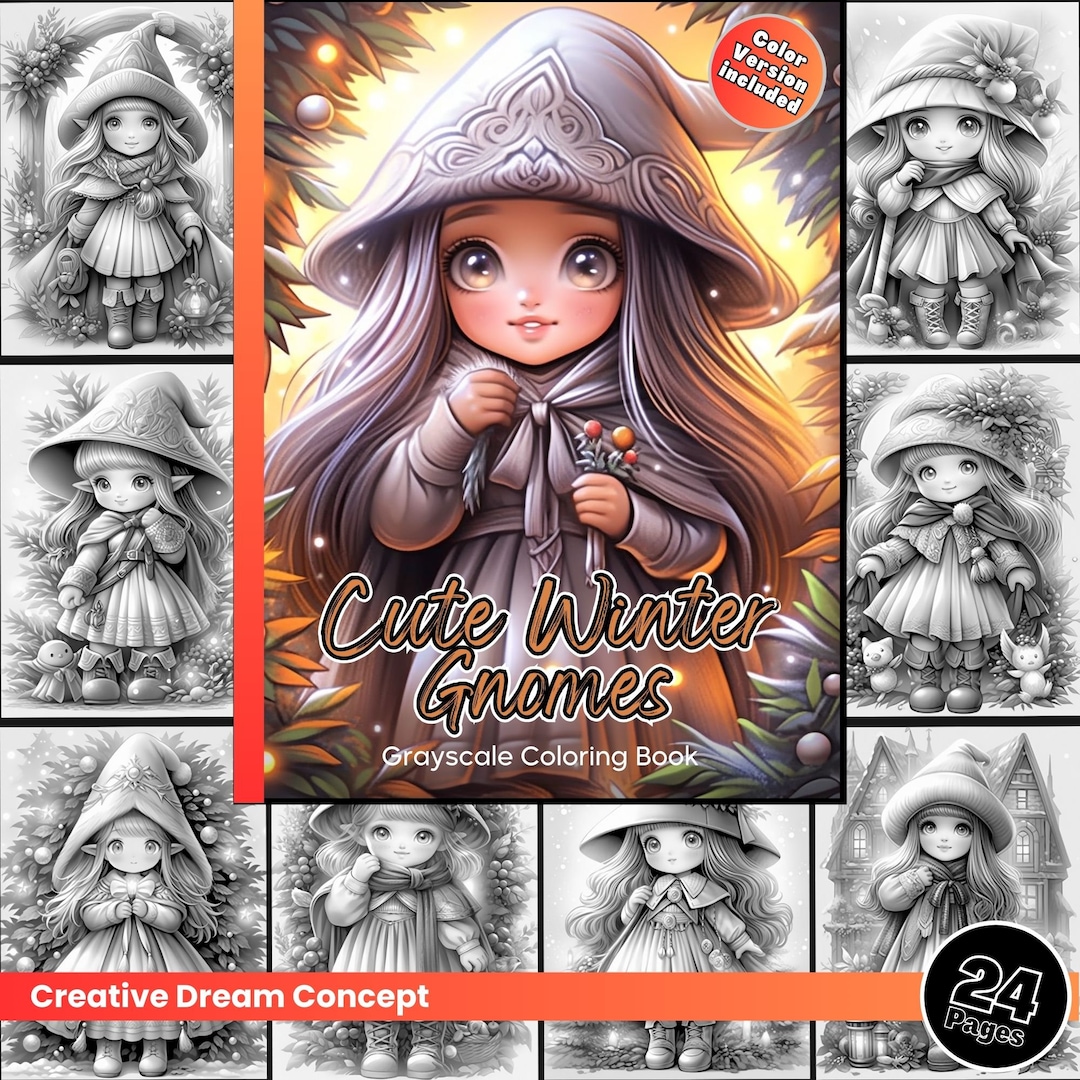Cute Winter Gnomes Coloring Page for Adults Adorable Christmas Girls ...