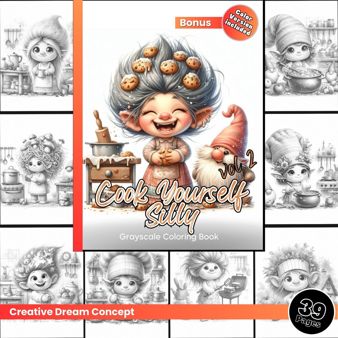 Cook Yourself Silly Vol 2 Coloring Page for Adults Cute Gnomes Coloring ...