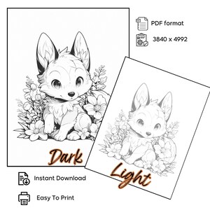 Adorable Animals Coloring Page for Adults Cute Kawaii Dogs and Cats ...