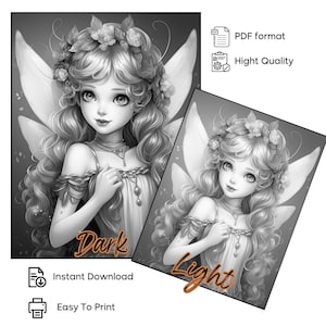 Lovely Little Fairies Coloring Page for Adults and Kids Cute Pixie ...