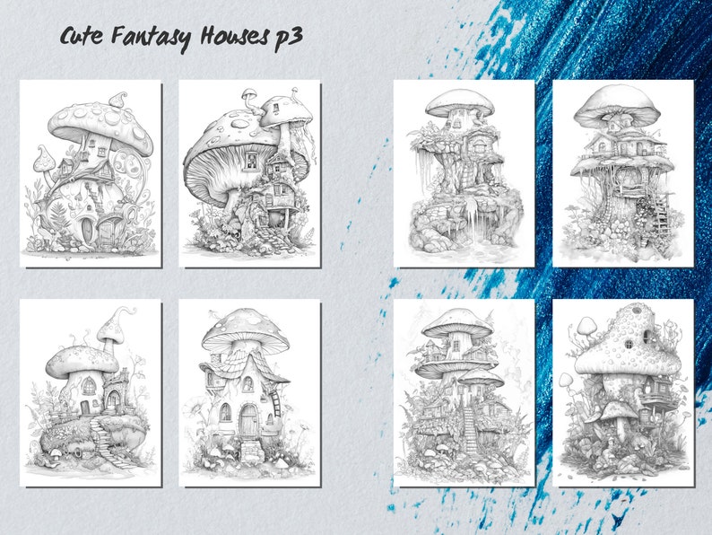 Enchanted Fairy Mushroom Houses Coloring Book for Adults Kids Coloring ...