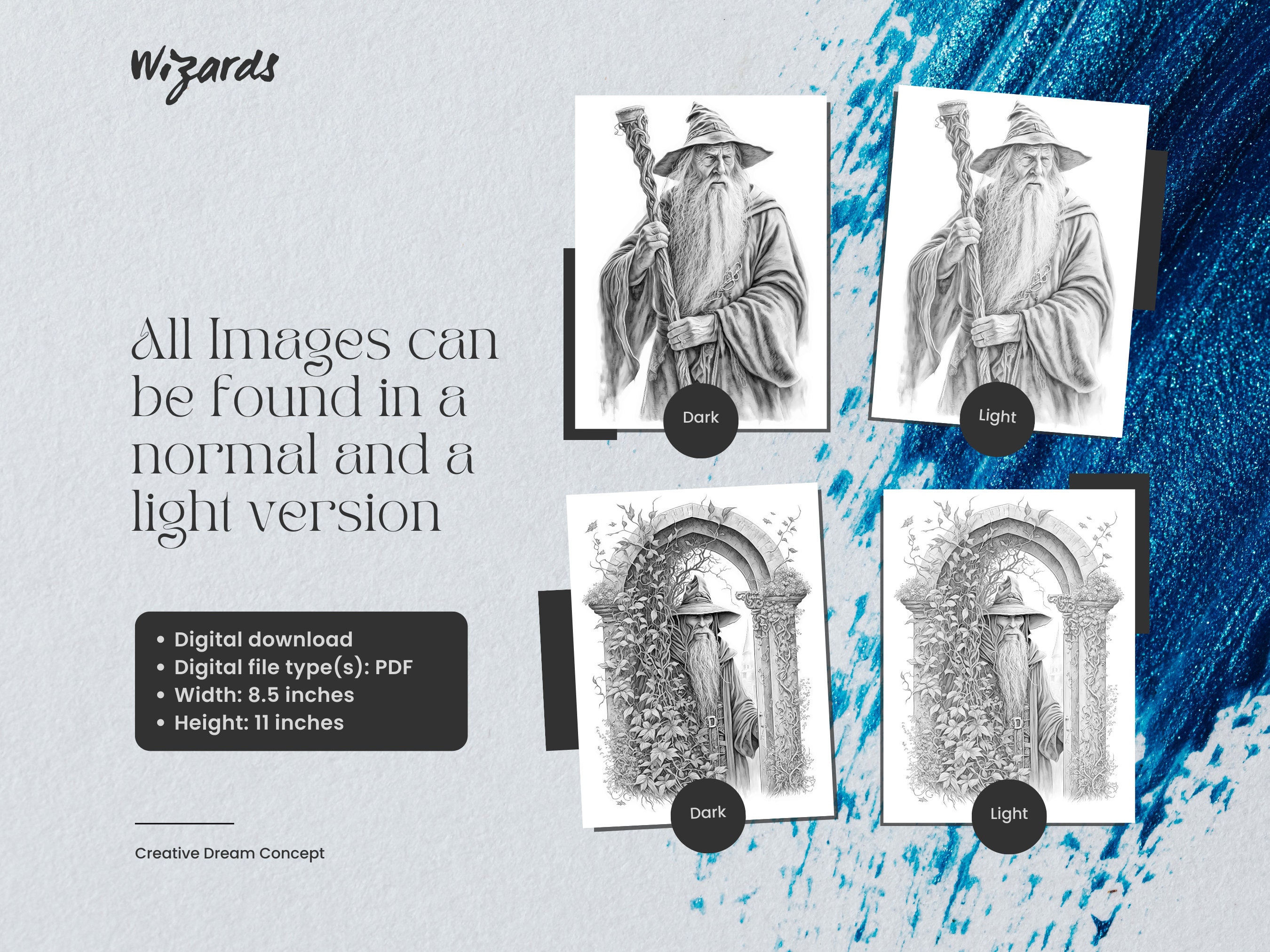 Wizard Coloring Pages for Adults Wizards Grayscale Coloring - Etsy