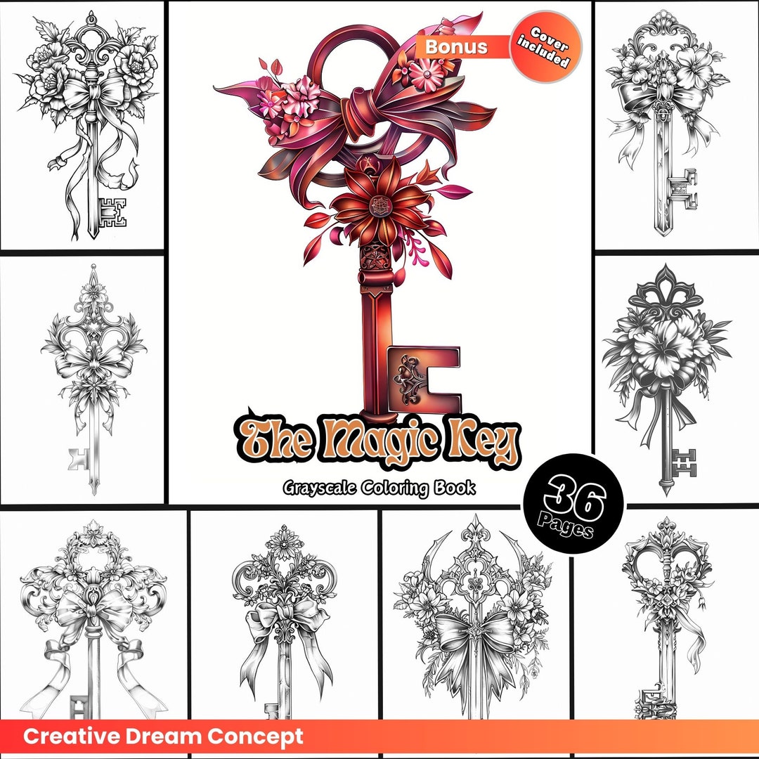 The Magic Key Coloring Page for Adults Flower Keys Coloring Book ...