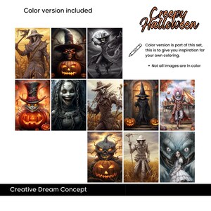 Creepy Halloween Coloring Page for Adults Spooky Creatures Coloring ...