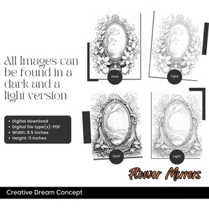 Flower Mirrors Coloring Page for Adults Cute Coloring Book for Kids ...