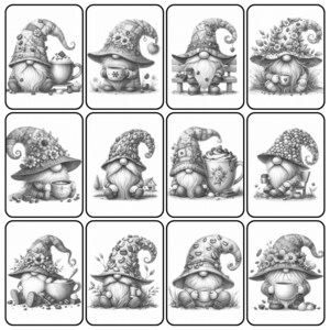 Coffee Gnomes Summer Coloring Page for Adults Cute Elfs Coloring Book ...