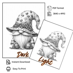 Coffee Gnomes Summer Coloring Page for Adults Cute Elfs Coloring Book ...