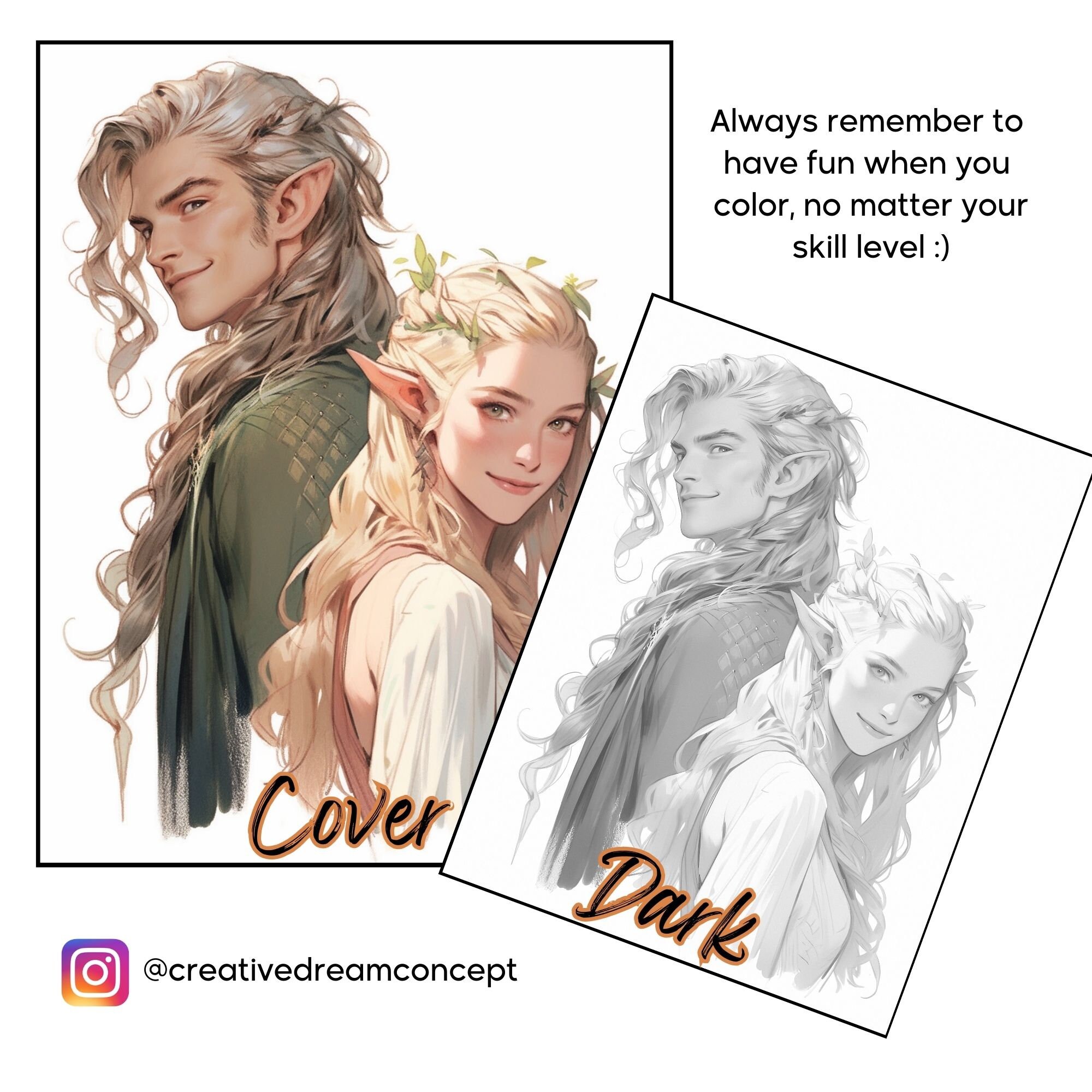 Elf Couples Coloring Page for Adults Beautiful Woman Coloring Book ...