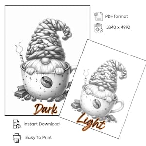 Coffee Gnomes Coloring Page for Adults Cute Gnomes Loves Coffee ...