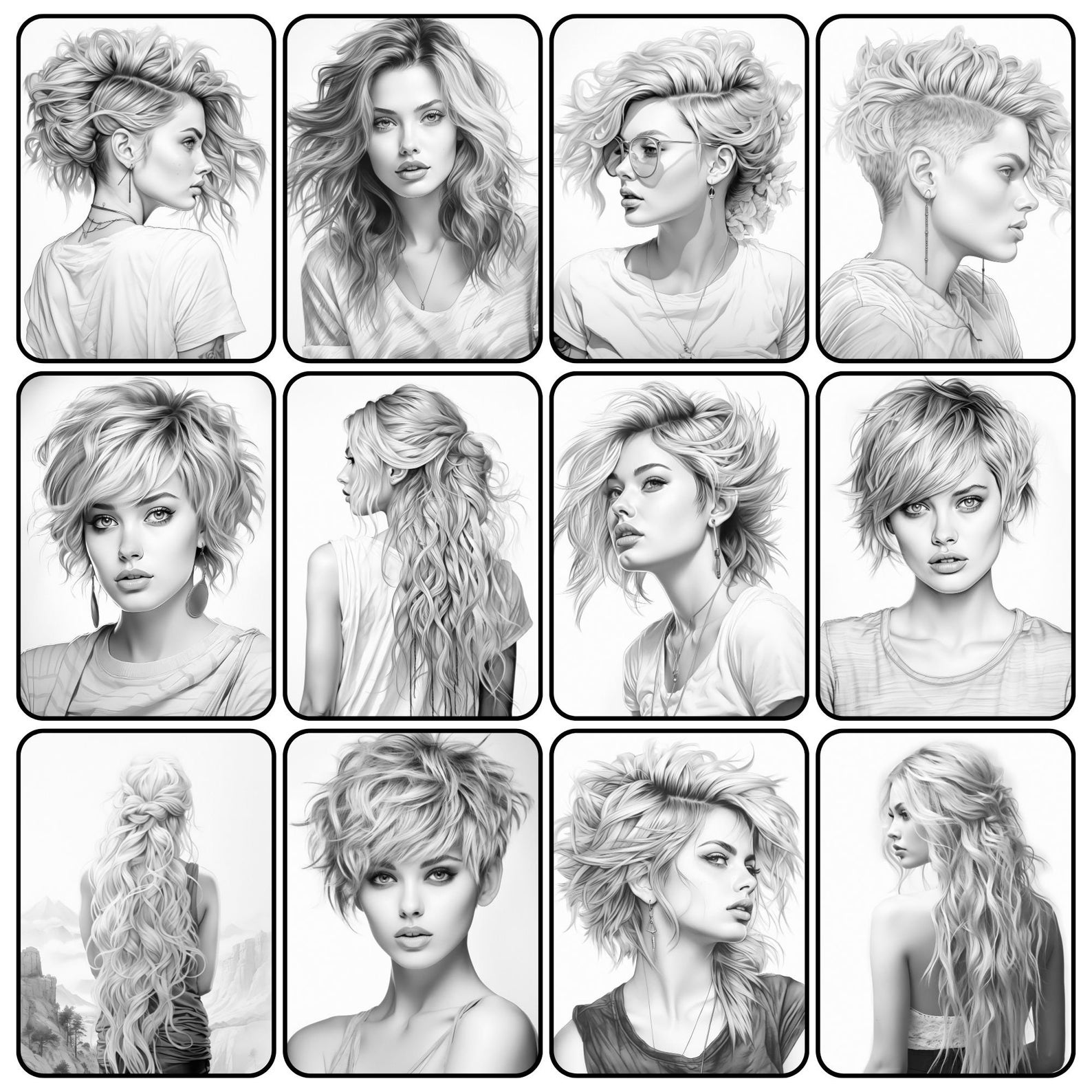 Hair Styles Coloring Page for Adults Beautiful Women Coloring Book ...