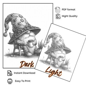 Coffee Gnomes Summer Coloring Page for Adults Cute Elfs Coloring Book ...