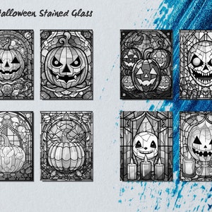 Halloween Stained Glass Coloring Page for Adults Cute Halloween Theme ...