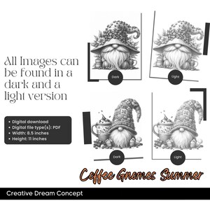 Coffee Gnomes Summer Coloring Page for Adults Cute Elfs Coloring Book ...