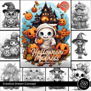 Halloween Madness Coloring Page for Adults Cute Kawaii Coloring Book ...