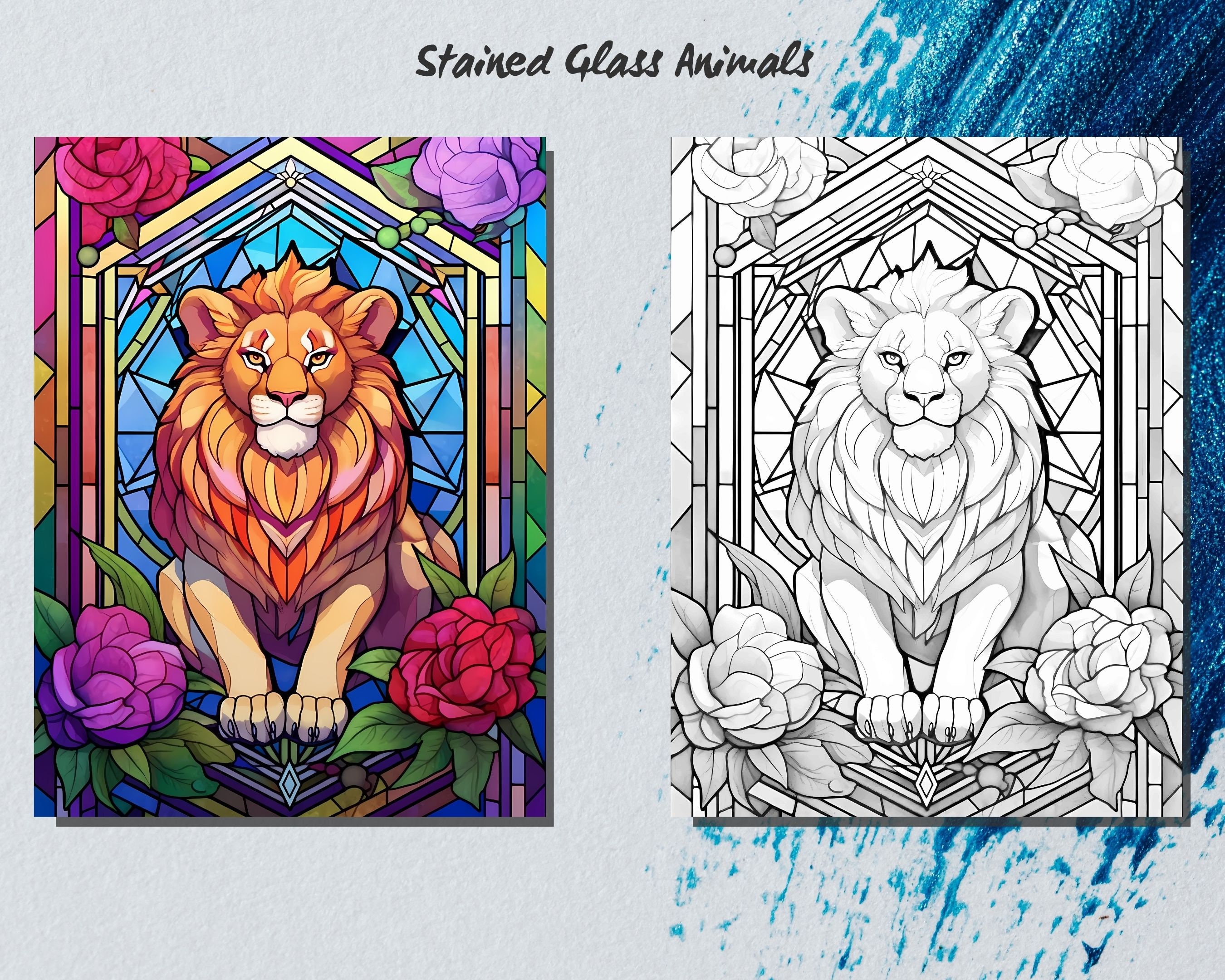 Stained Glass Animals Coloring Page for Adults and Kids Instant ...