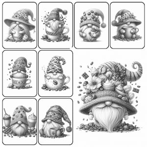 Coffee Gnomes Coloring Page for Adults Cute Gnomes Loves Coffee ...