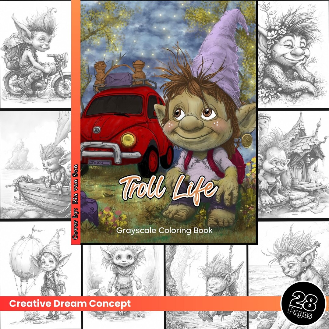 Troll Life Coloring Page for Adults Cute Nature Gnomes Coloring Book ...
