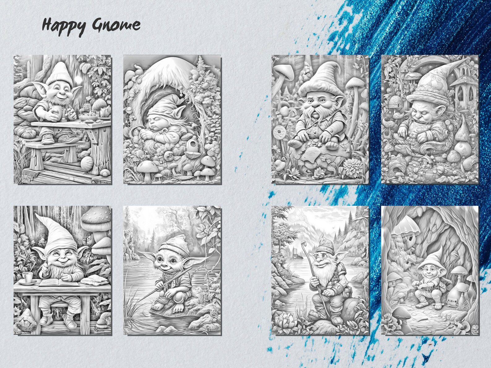 Happy Gnome Coloring Pages for Adults Grayscale Coloring Book Download ...