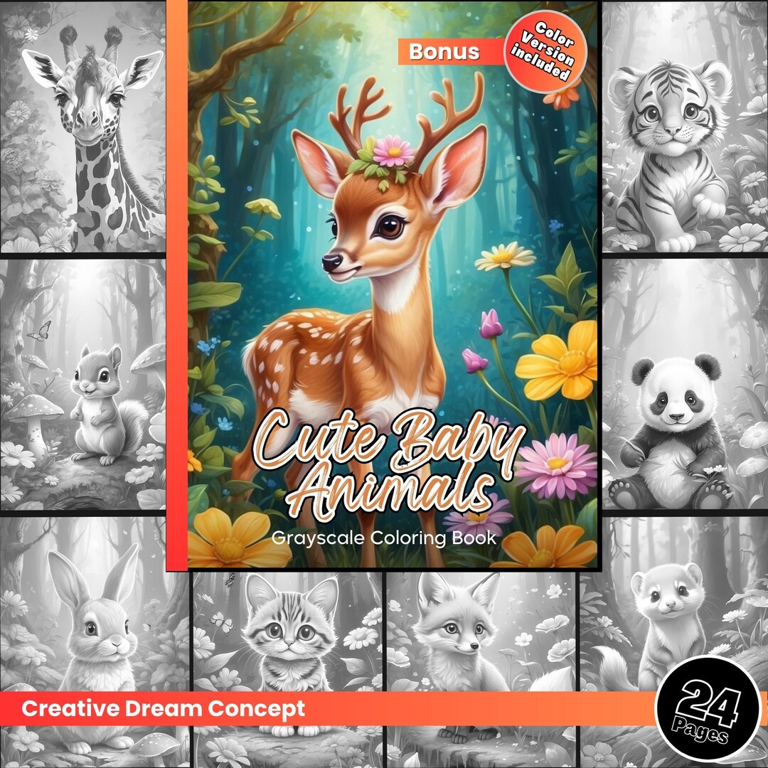 Cute Baby Animals Coloring Page for Adults Cute Pets Coloring Book for ...