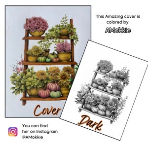 Romantic Plant Shelf Coloring Page for Adults Autumn Flower Coloring ...