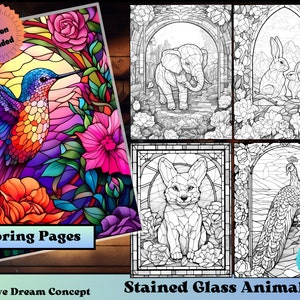 Stained Glass Animals Coloring Page for Adults and Kids Instant ...
