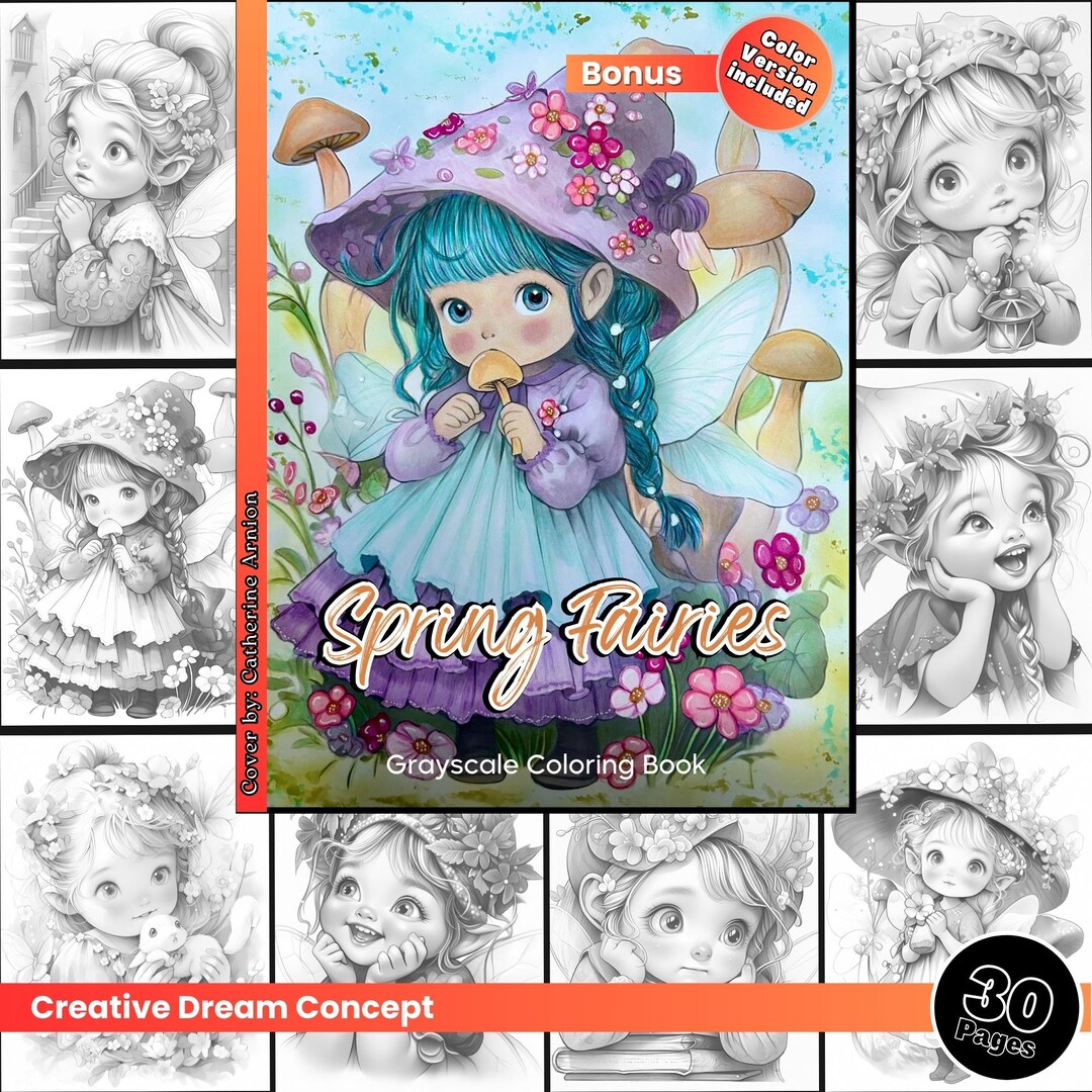 Spring Fairies Coloring Page for Adults Cute Adorable Girls Coloring ...