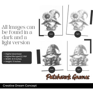 Patchwork Gnomes Coloring Page for Adults Cute Coloring Book for Kids, Printable PDF Instant ...