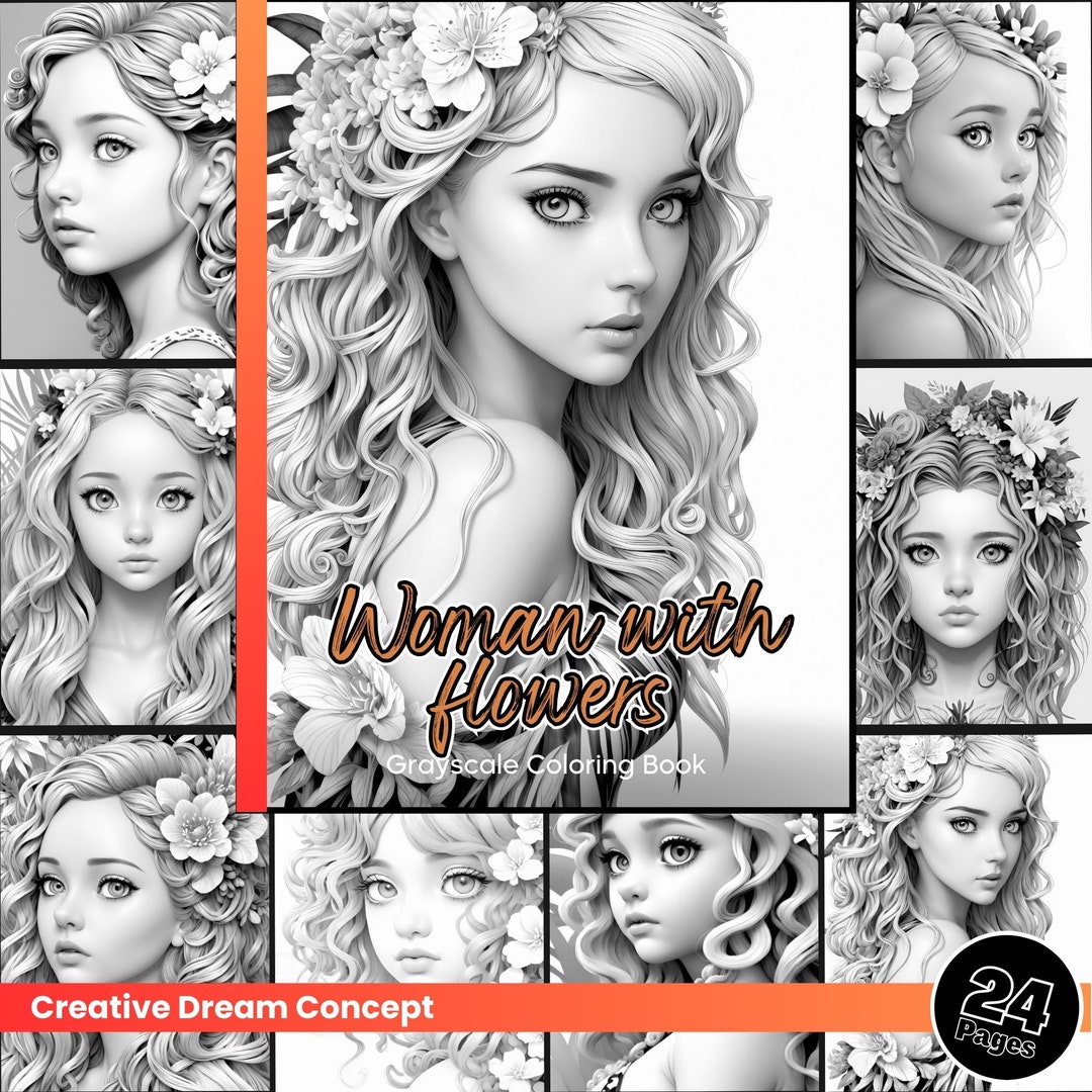Beautiful Woman Coloring Pages for Adults Grayscale Cute Girls Coloring ...